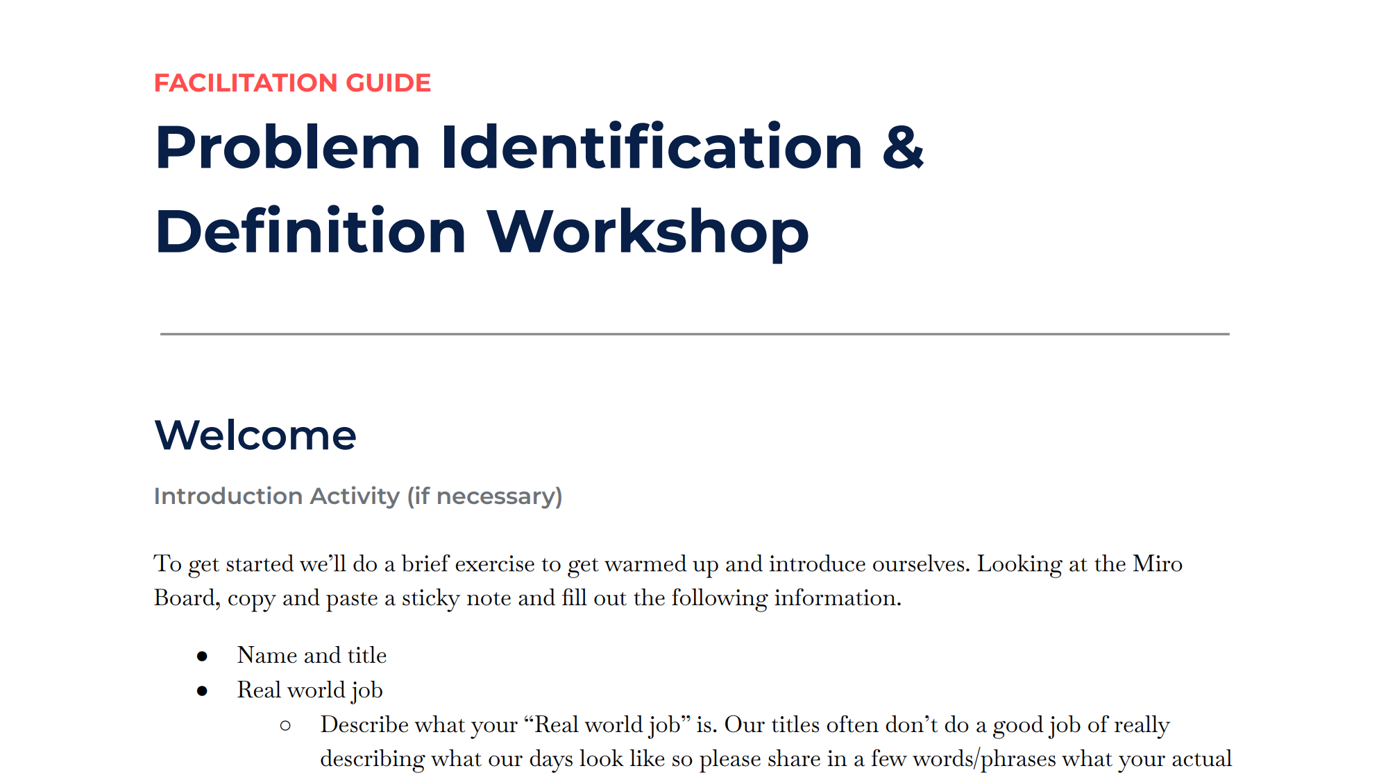 Problem Identification & Definition Workshop Facilitation Guide ... Problem Identification & Definition Workshop Facilitation Guide ...