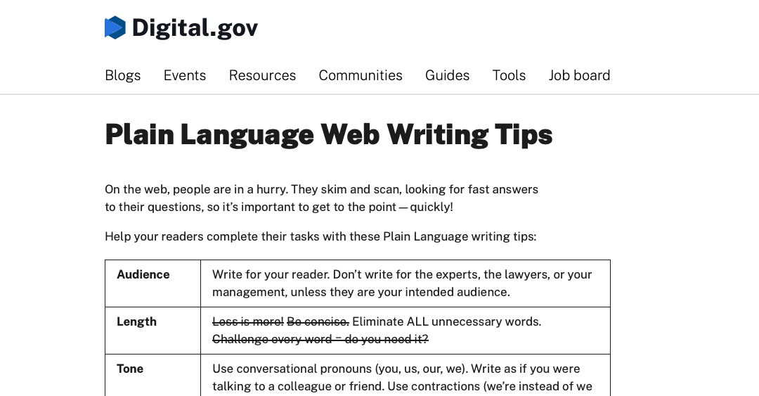 Plain Language Web Writing Tips - Digital Government Hub