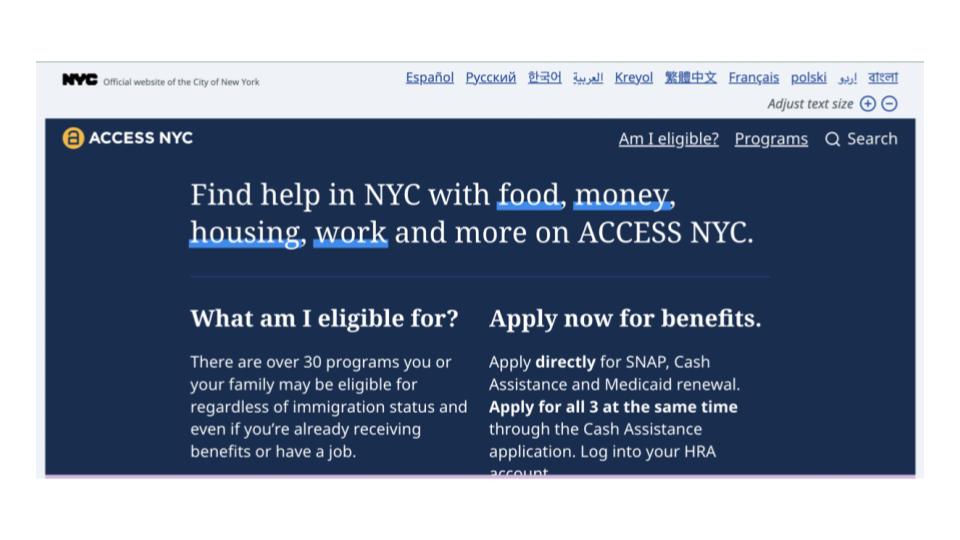 Project Snapshot ACCESS NYC Benefits Screening API Digital