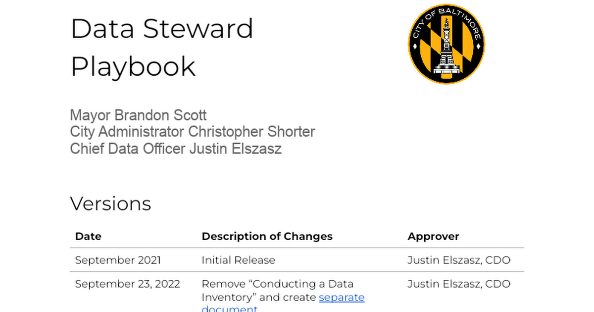 Data Steward Playbook - Digital Government Hub