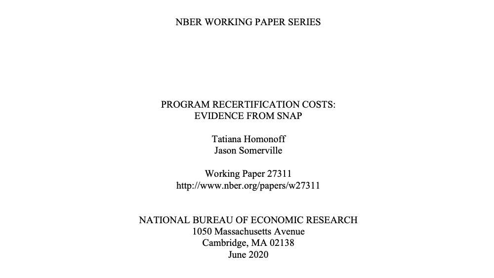 Program Recertification Costs: Evidence from SNAP - Digital Government Hub