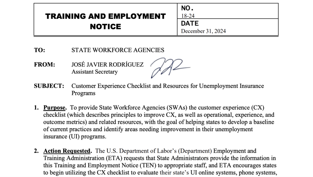 Training and Employment Notice No. 18-24: Customer Experience Checklist ...