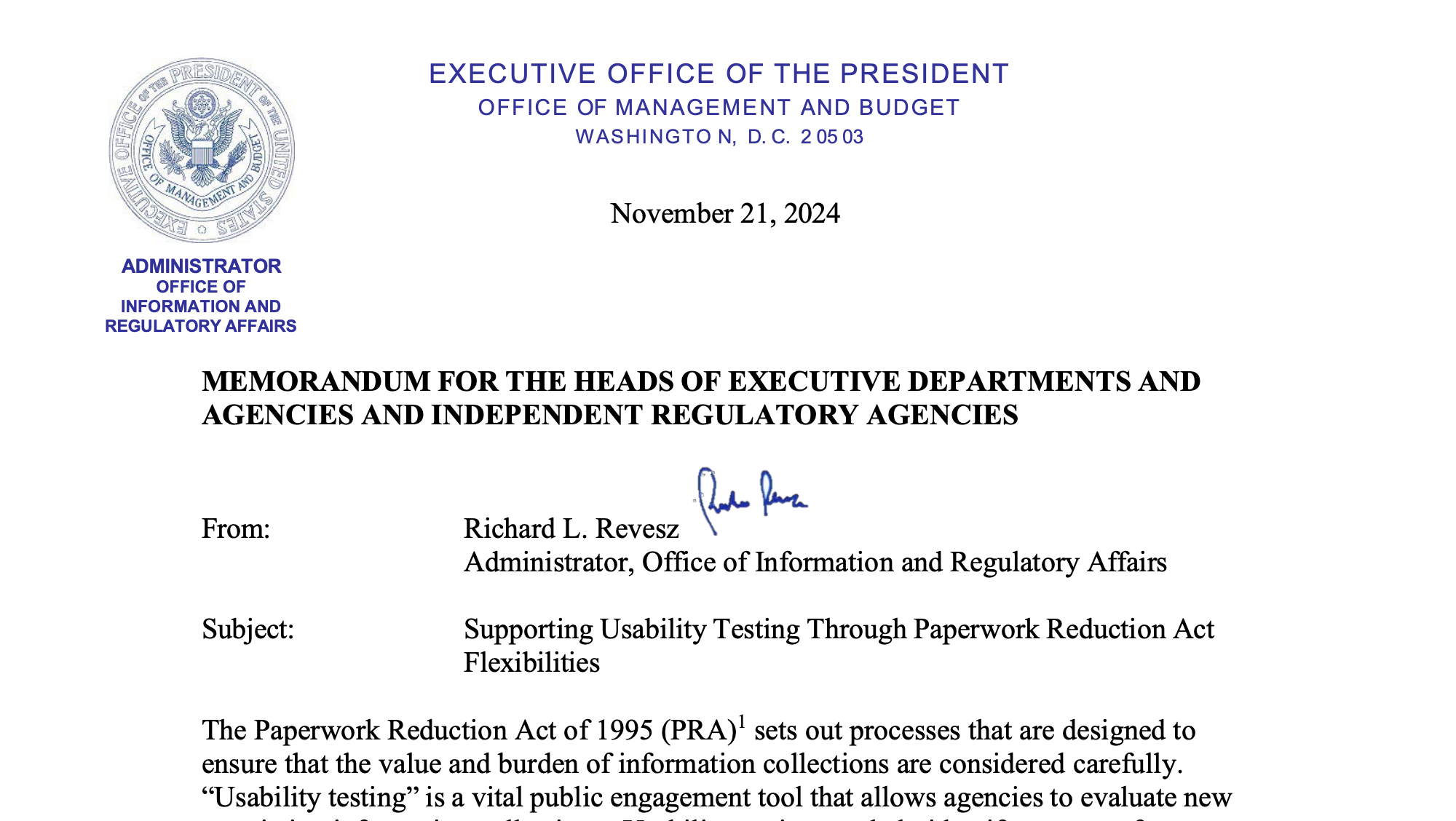 Paperwork Reduction Act (PRA) Usability Testing Guidance Memo - Digital ...