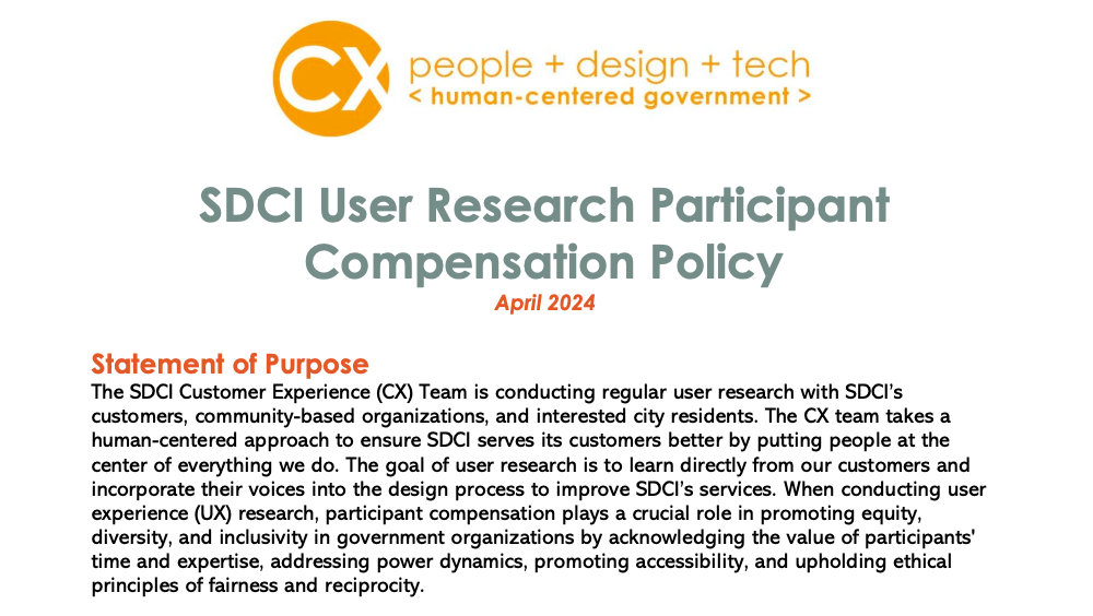 SDCI User Research Participant Compensation Policy - Digital Government Hub