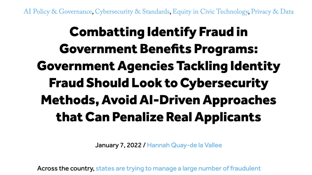 Combatting Identify Fraud in Government Benefits Programs: Government ...