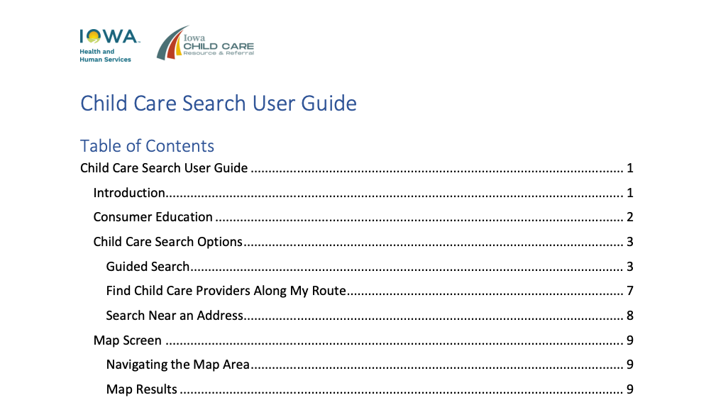 Iowa Child Care Search User Guide - Digital Government Hub