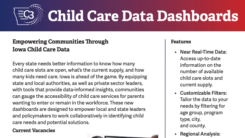Iowa Child Care Data Dashboards One-Pager - Digital Government Hub