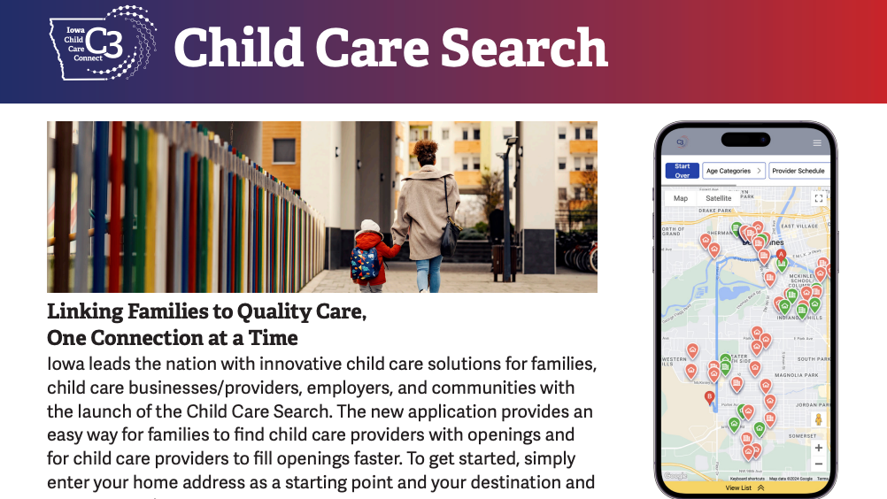 Iowa Child Care Search One-Pager - Digital Government Hub