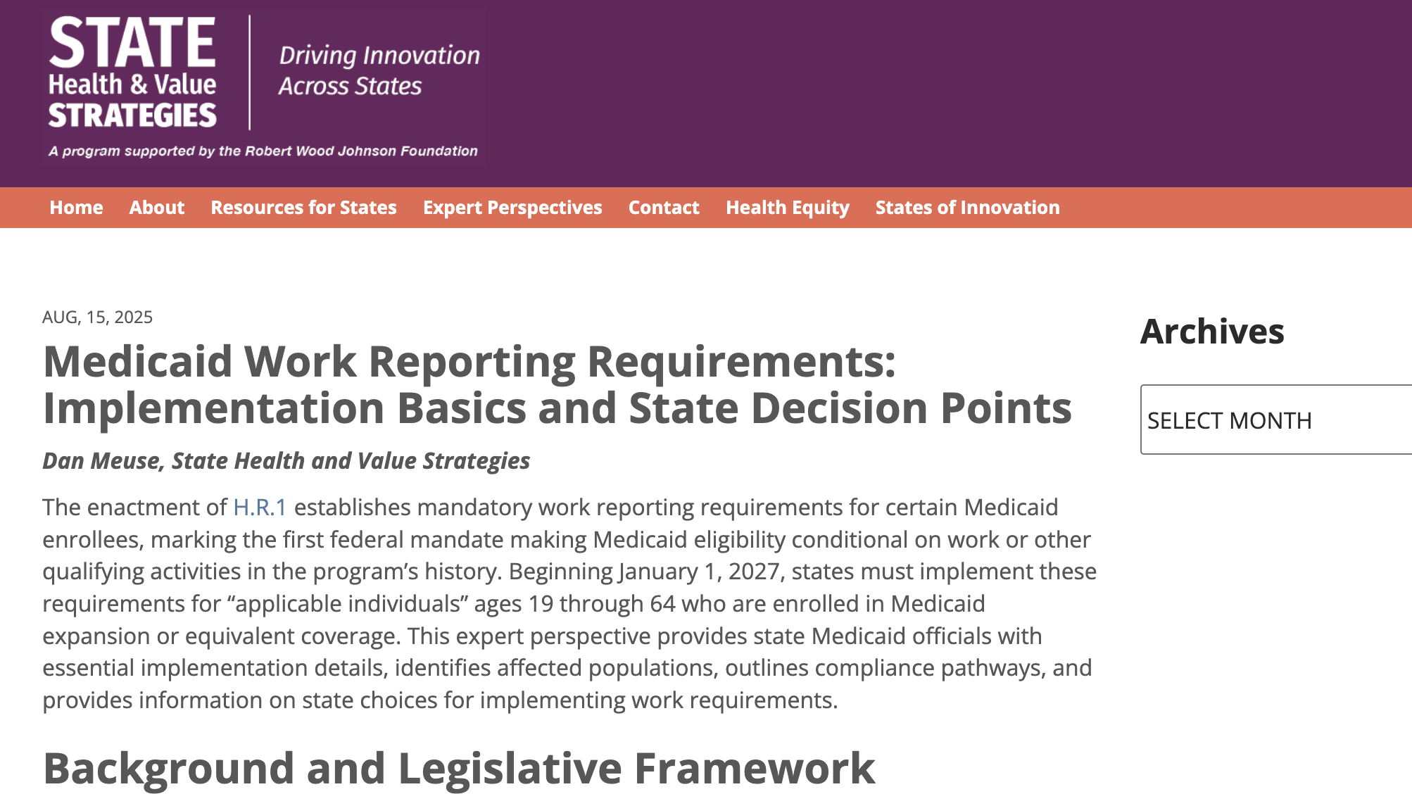 Medicaid Work Reporting Requirements: Implementation Basics and State ...