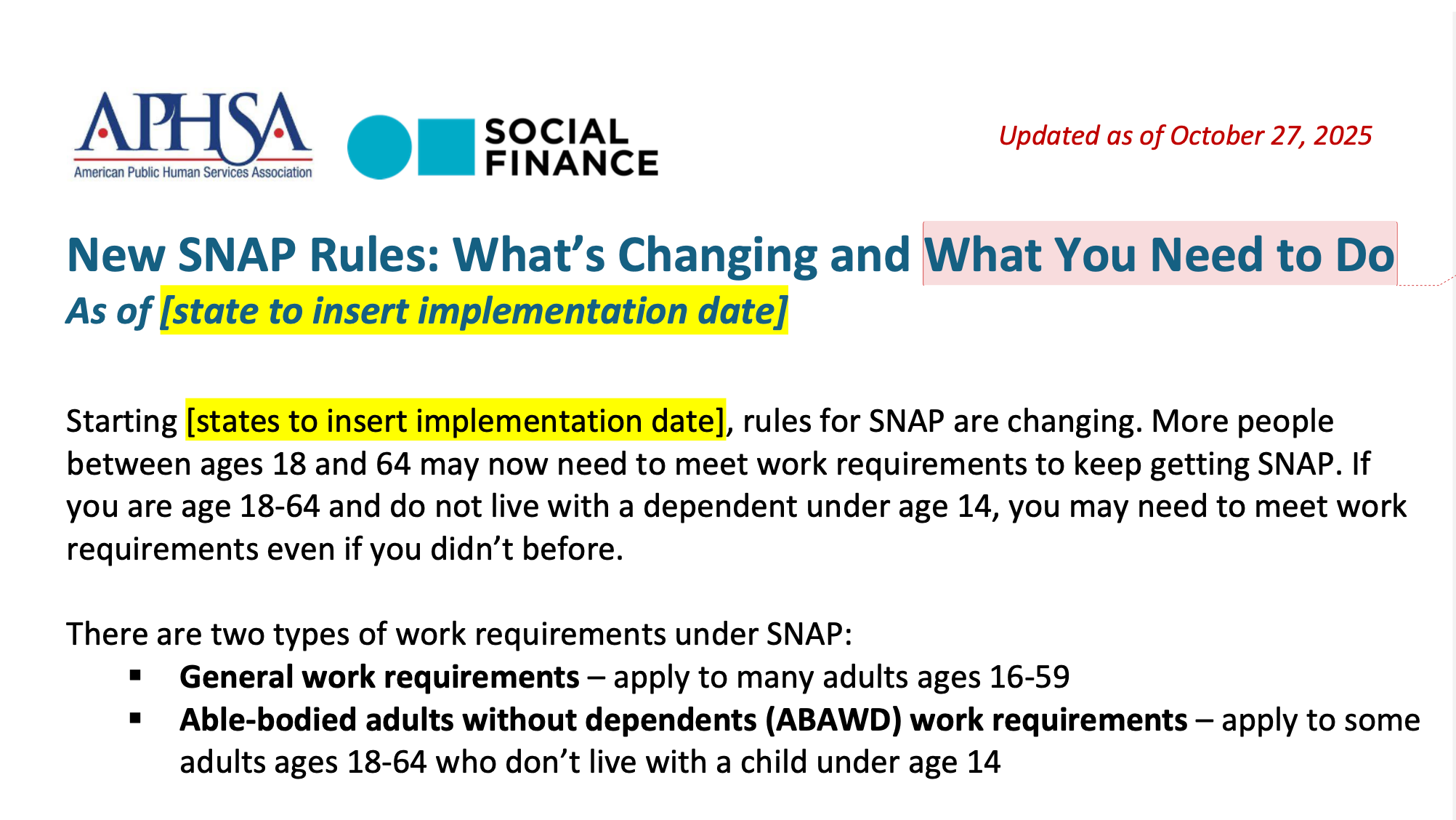 Template: Agency Website Language for SNAP Work Requirements - Digital ...