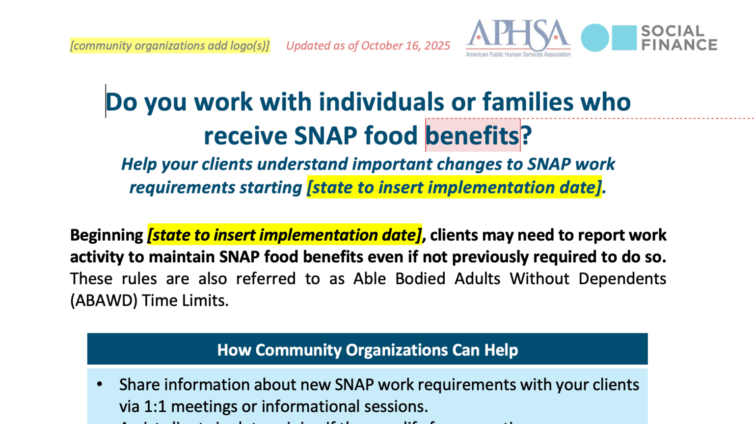 Template: SNAP Work Requirements Flyer - Spanish - Digital Government Hub