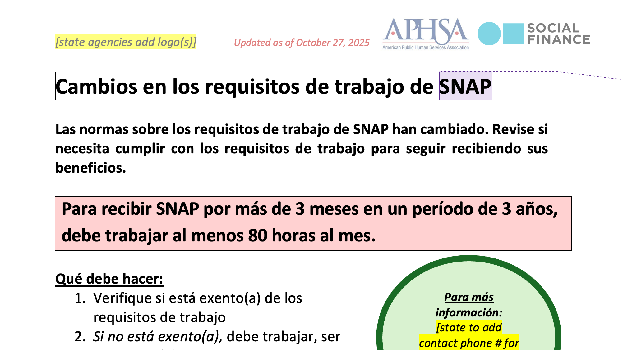 Template: SNAP Work Requirements Flyer - Spanish - Digital Government Hub