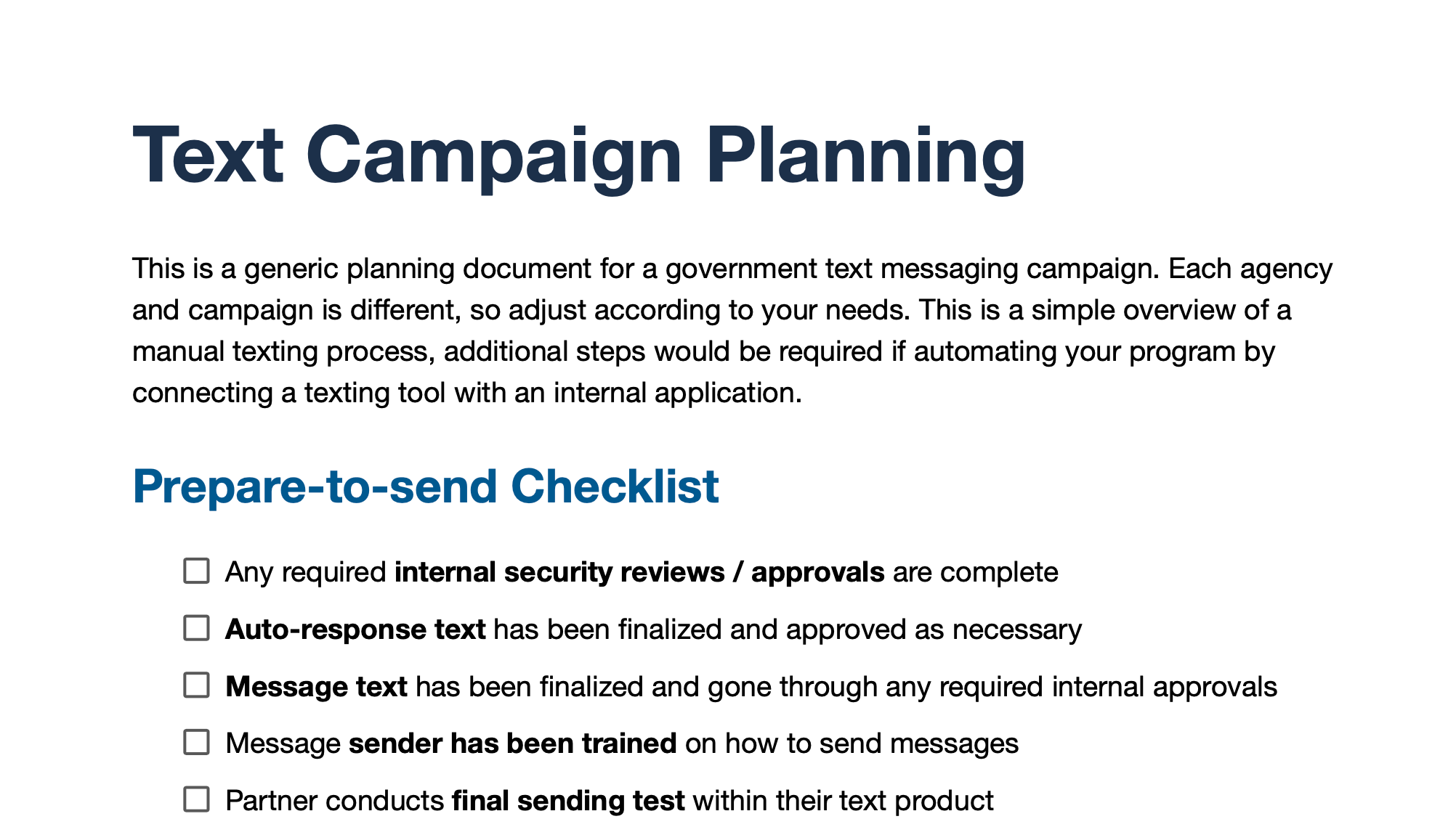 Text Campaign Planning - Digital Government Hub